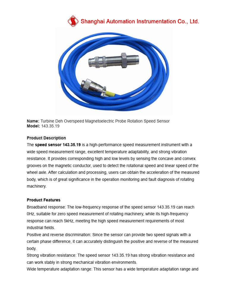 22. 143.35.19 Turbine speed sensor | PDF