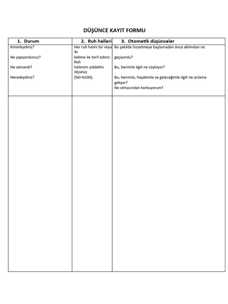 Düşünce Kayit Formu | PDF