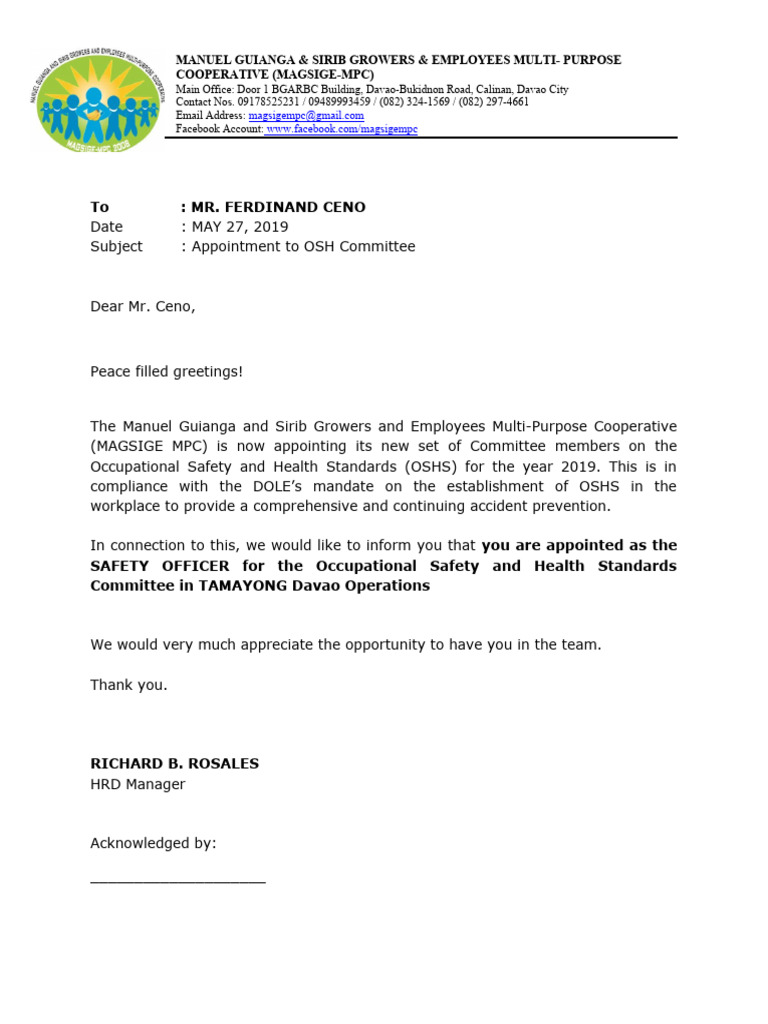 APPOINTMENT LETTER Ceno | PDF