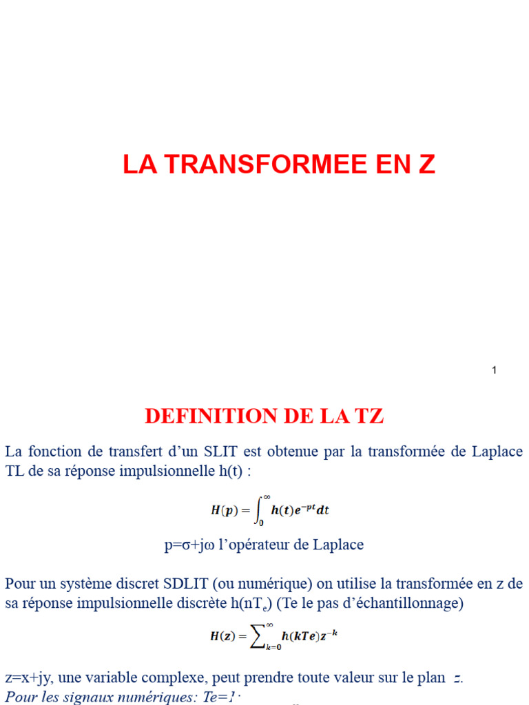 Chap1 - Présentation1 - Transformée en Z | PDF