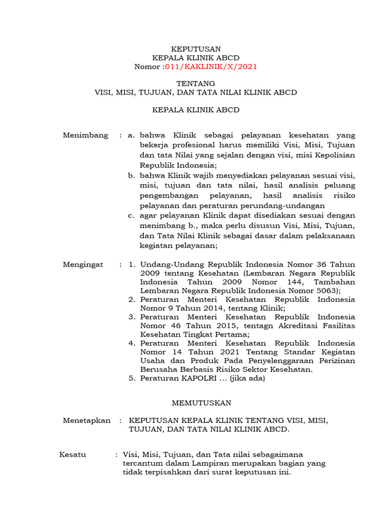 3.a. SK VISI MISI TUJUAN TATA NILAI | PDF