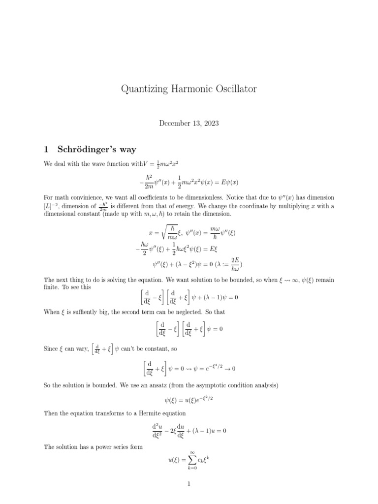 Harmonic Oscillator | PDF | Equations | Physical Sciences