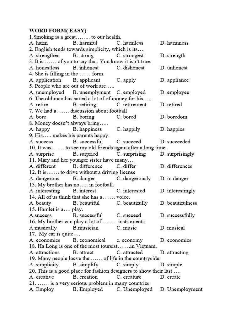 Word Form (Easy) | PDF