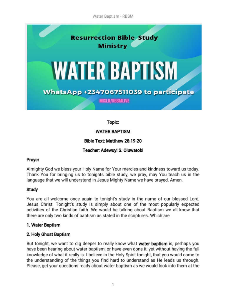 Understanding Water Baptism | PDF