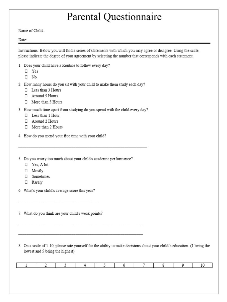Parental Anxiety Questionnaire | PDF | Behavioural Sciences | Psychology