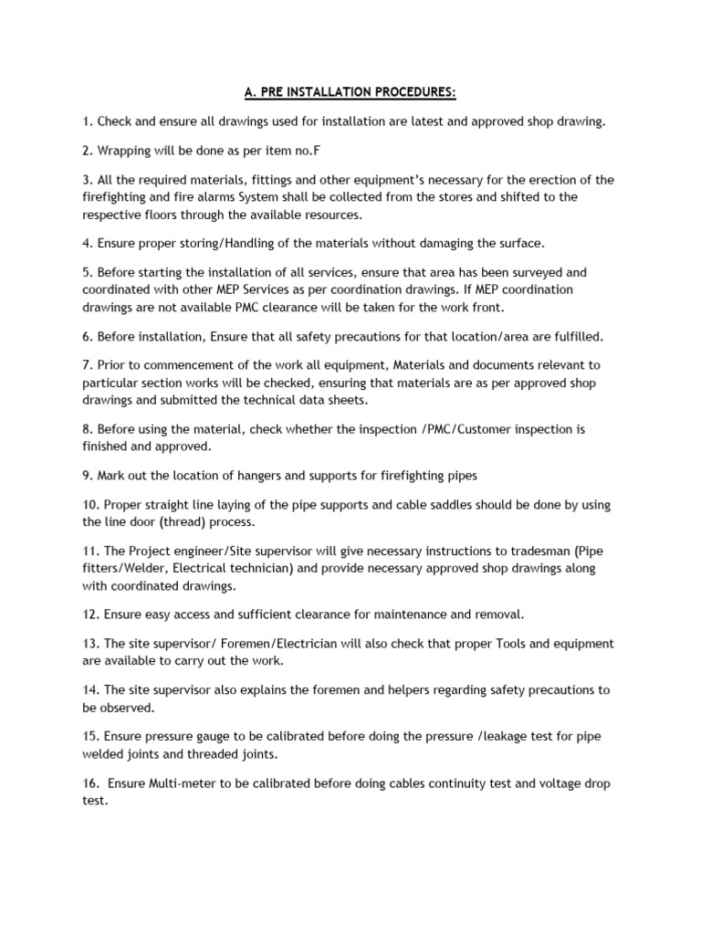 PRE INSTALLATION PROCEDURES | PDF