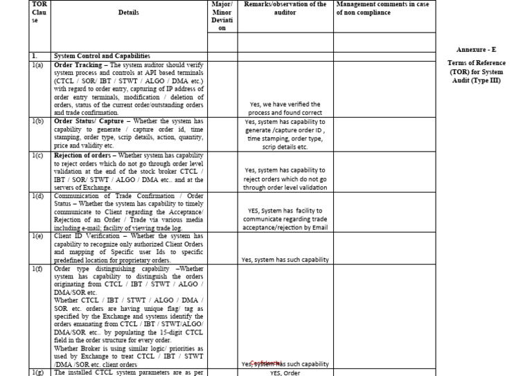 Annexure E - Terms of Reference (TOR) For System Audit | PDF