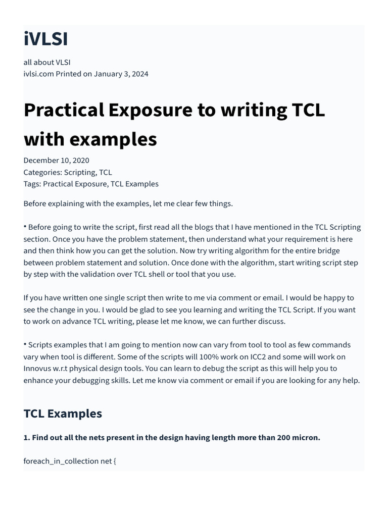 Practical Exposure To Writing TCL With Examples - iVLSI - All About ...