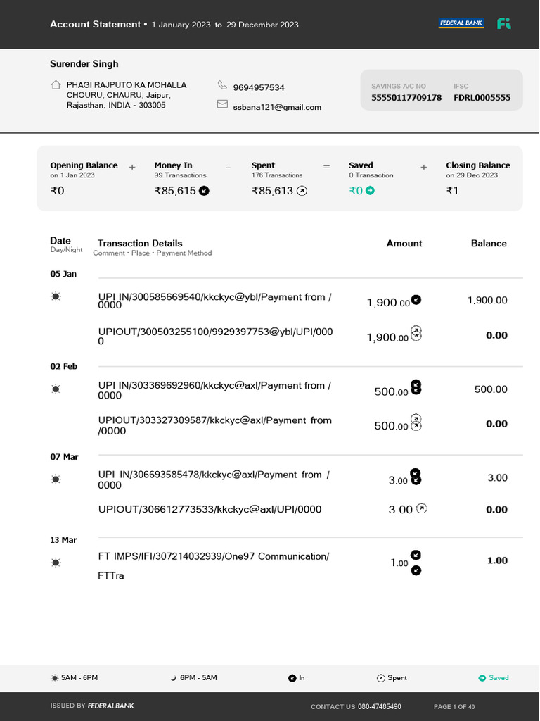 Surender Singh's 2023 Bank Statement | PDF