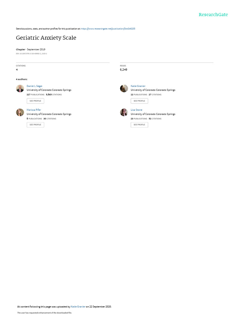 Segaletal 2019GeriatricAnxietyScale | PDF | Anxiety Disorder | Psychology