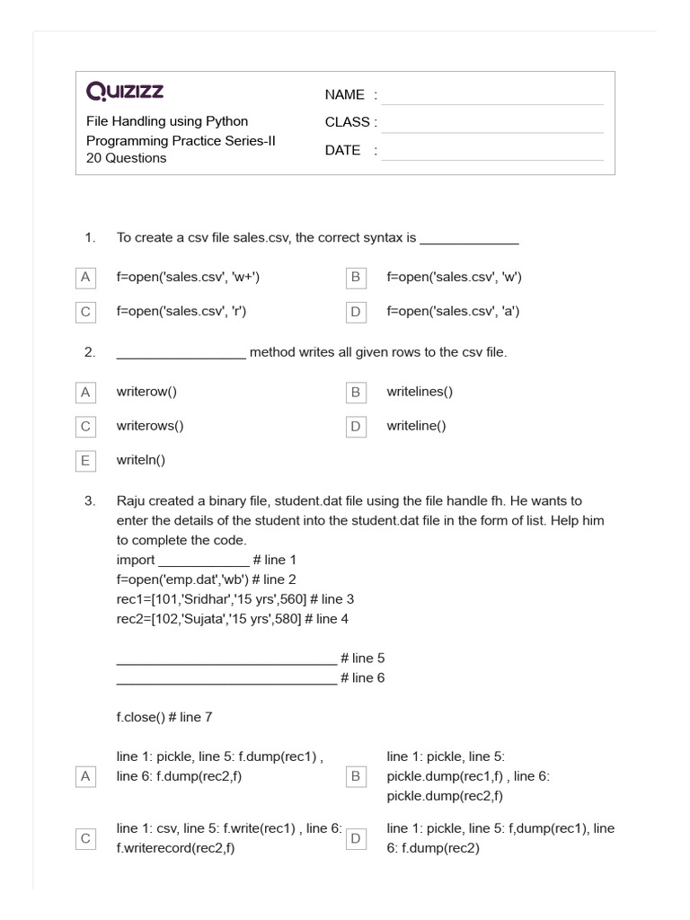 File Handling Using Python Programming Practice Series-II With Answers | PDF | Computer File ...