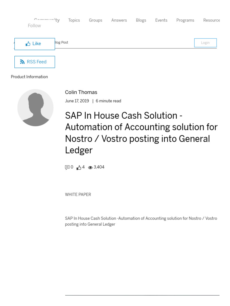SAP in House Cash Solution - Automation of Accounting Solution For Nostro - Vostro Posting Into ...