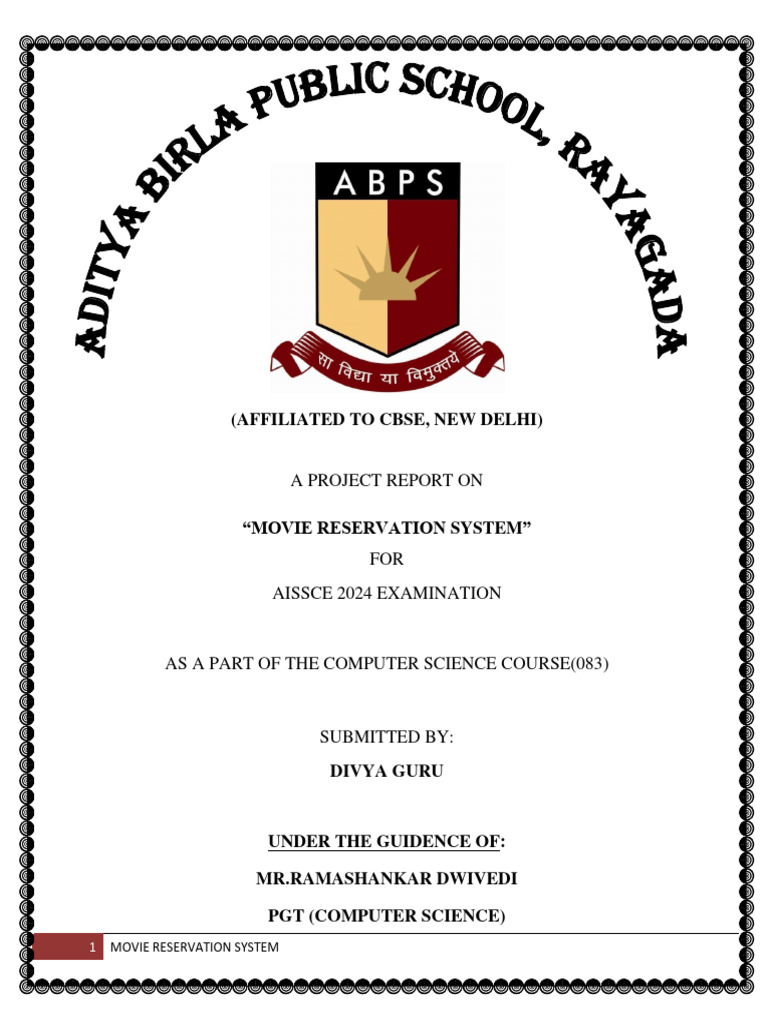 MOVIE RESERVATION SYSTEM Comp. Sc. Project Report | PDF