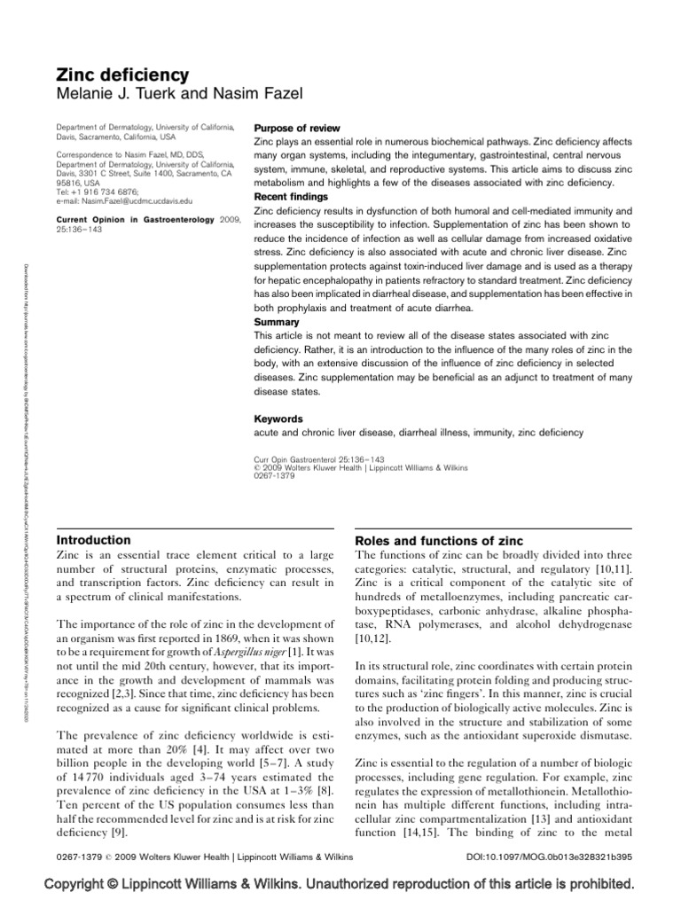 Zinc Deficiency | PDF | Zinc | Cirrhosis