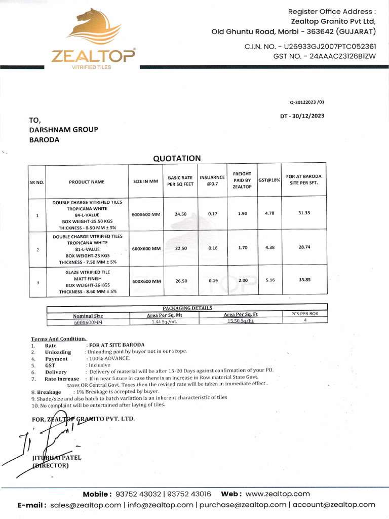 Quotation Revised - Darshnam Group - Baroda - 30-12-2023 | PDF | Taxes ...