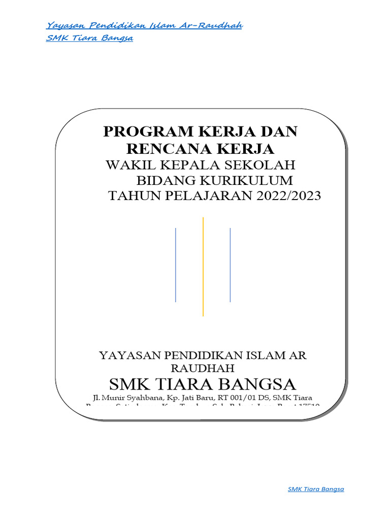 Program Kerja Wakil Kepala Sekolah Bid. Kurikulum TB | PDF