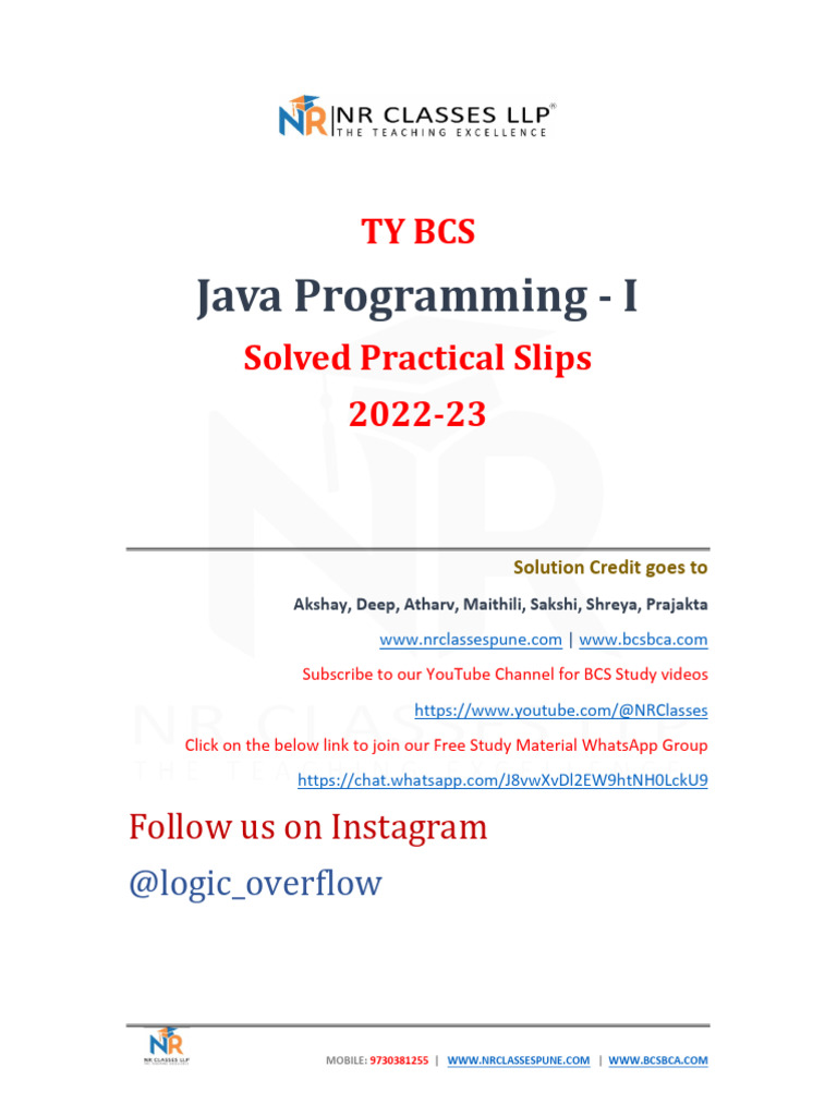 Tybcs Java Slips Solution 2022 Pdf Computer Science Software Development
