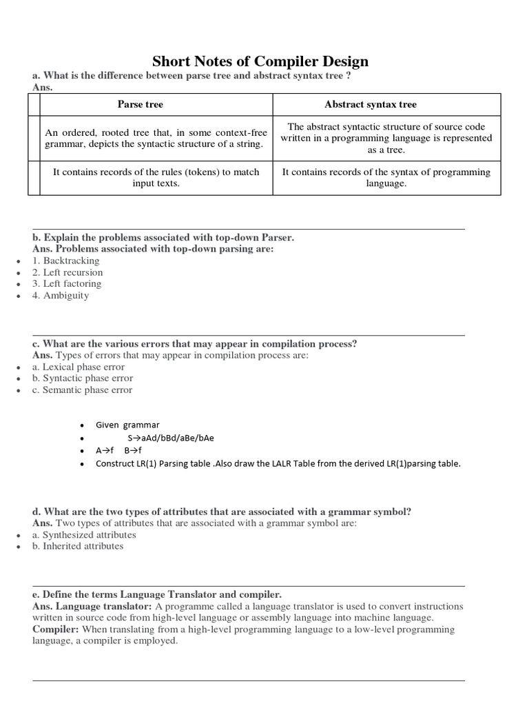 CD Questions With Answers | PDF | Parsing | Scope (Computer Science)
