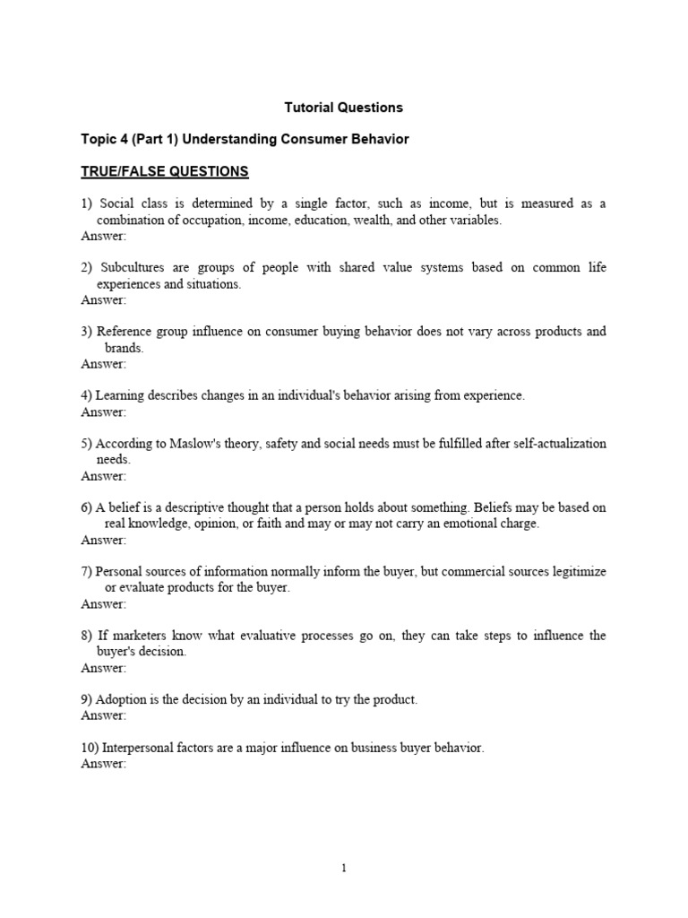 Tutorial 4 - 1 Understanding Consumer Behavior | Download Free PDF ...