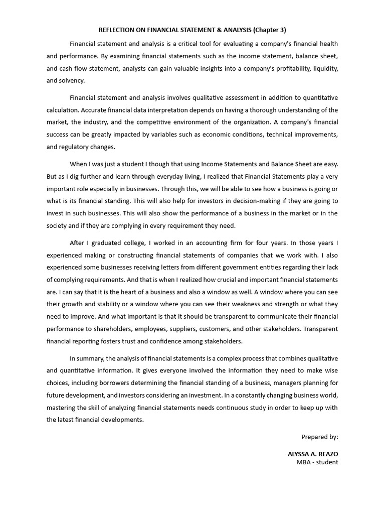 3 Reflection Financial Statement & Analysis | PDF