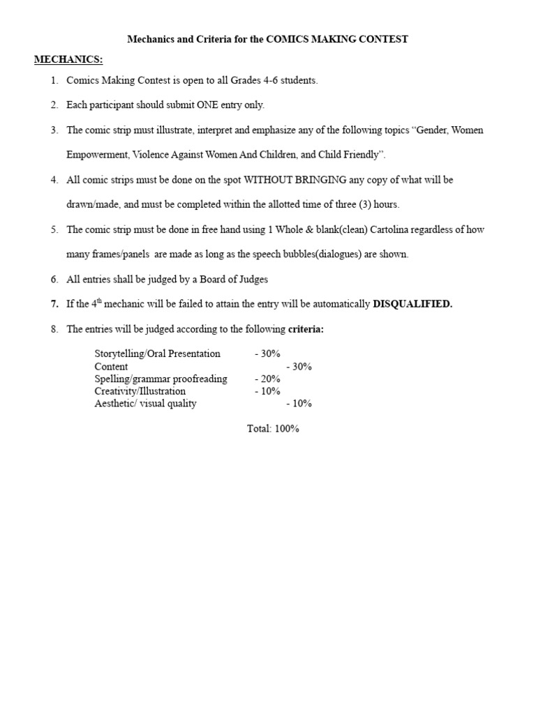 Mechanics and Criteria For The COMICS MAKING CONTEST | PDF