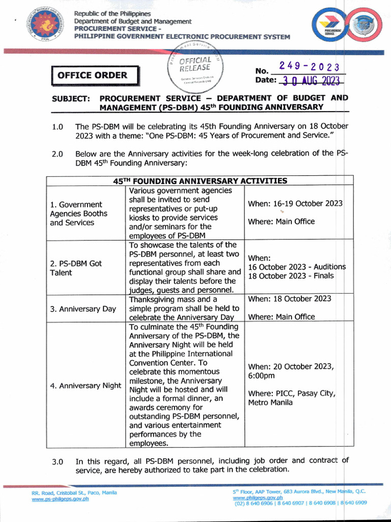 Office Order No. 249-2023. | PDF | Philippines