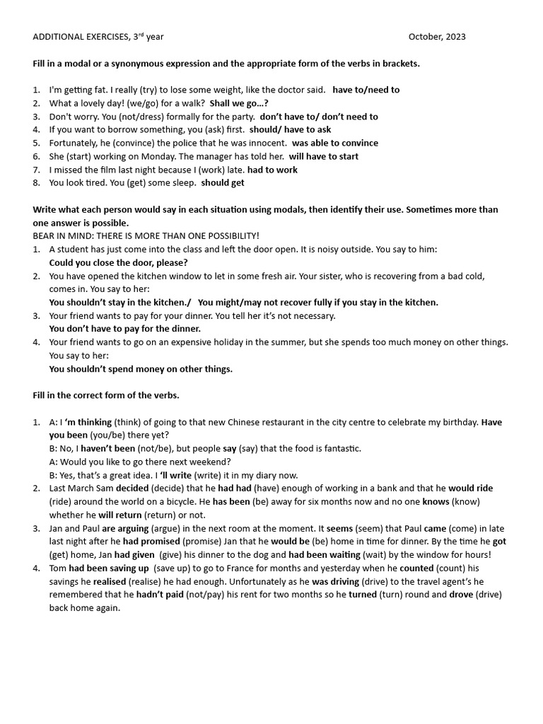 Additional Exercises - Answer Key | PDF