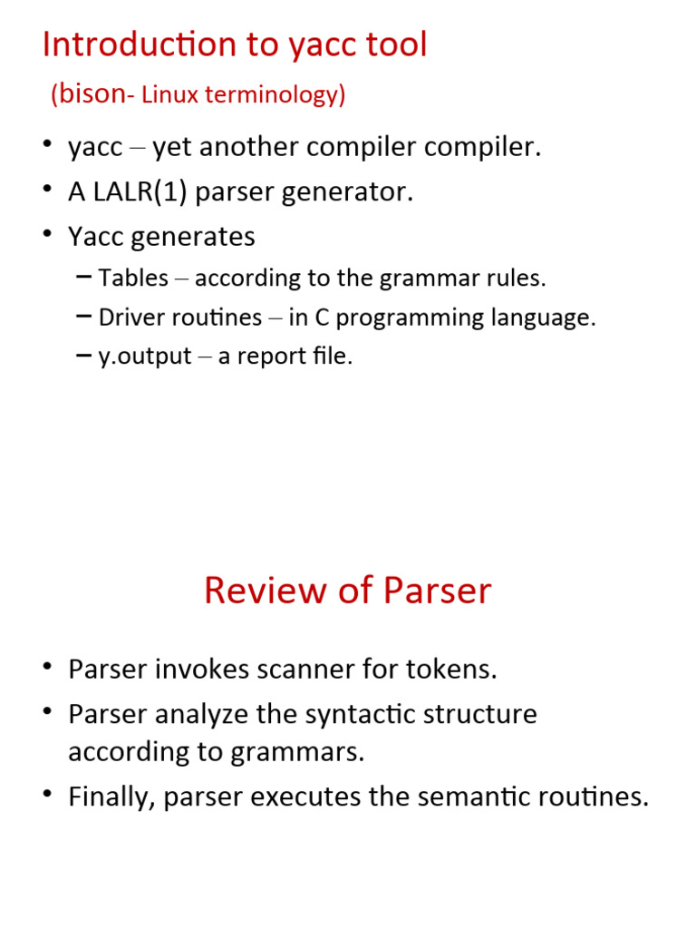 Overview of Yacc Program | PDF | Parsing | Computer Science Overview of Yacc Program | PDF | Parsing | Computer Science