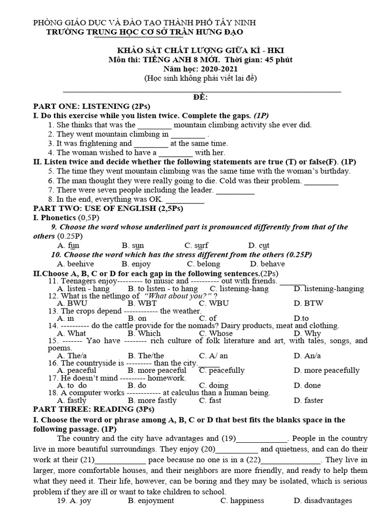 Gi A Kì Hki 8TĐ-2020-2021 | PDF