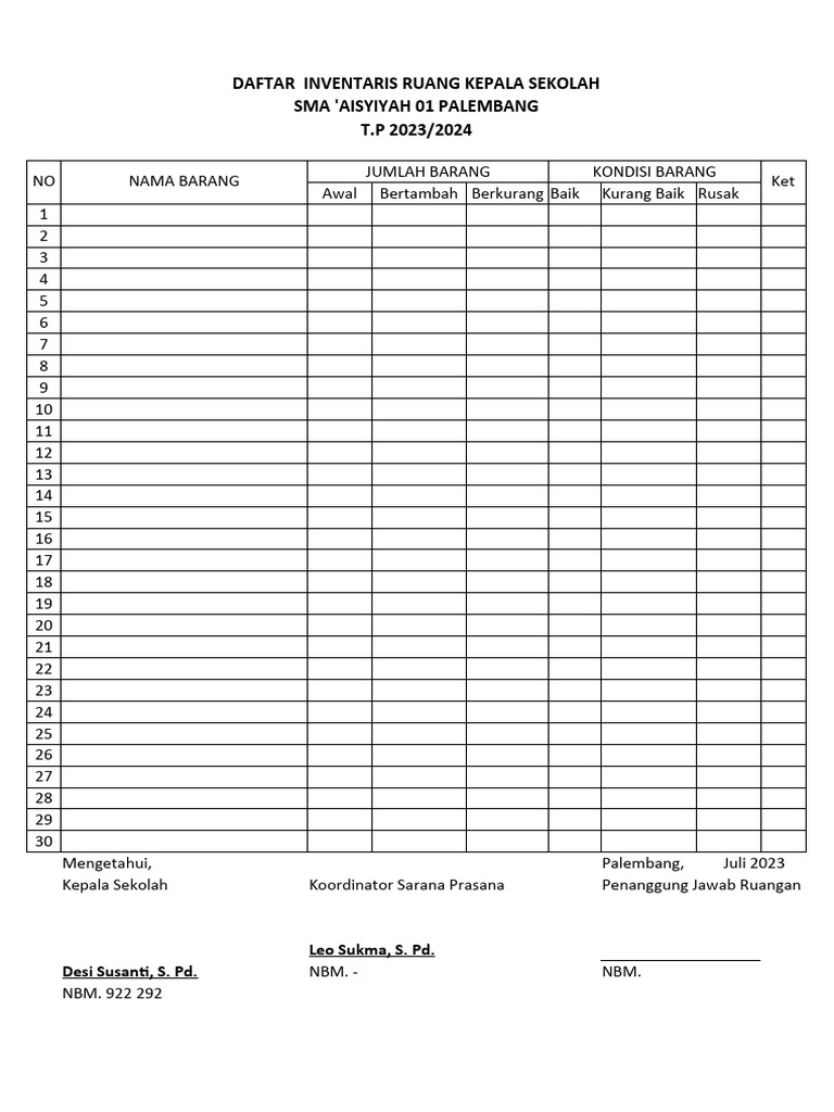 Format Inventaris Ruang - Ok | PDF