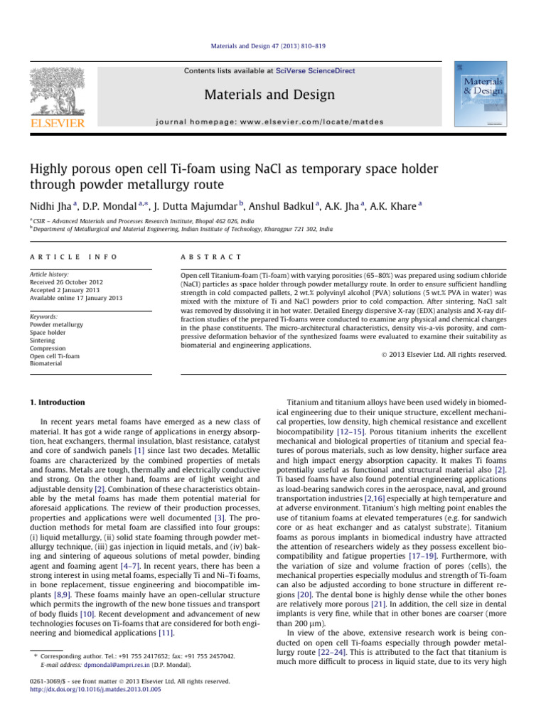 Highly Porous Open Cell Ti-Foam Using NaCl As Temporary Space Holder ...