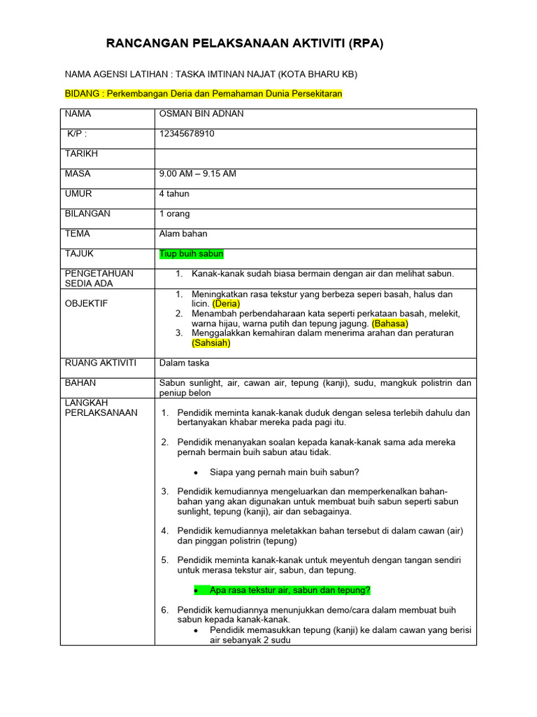 RPA SAINS - COntoh | PDF