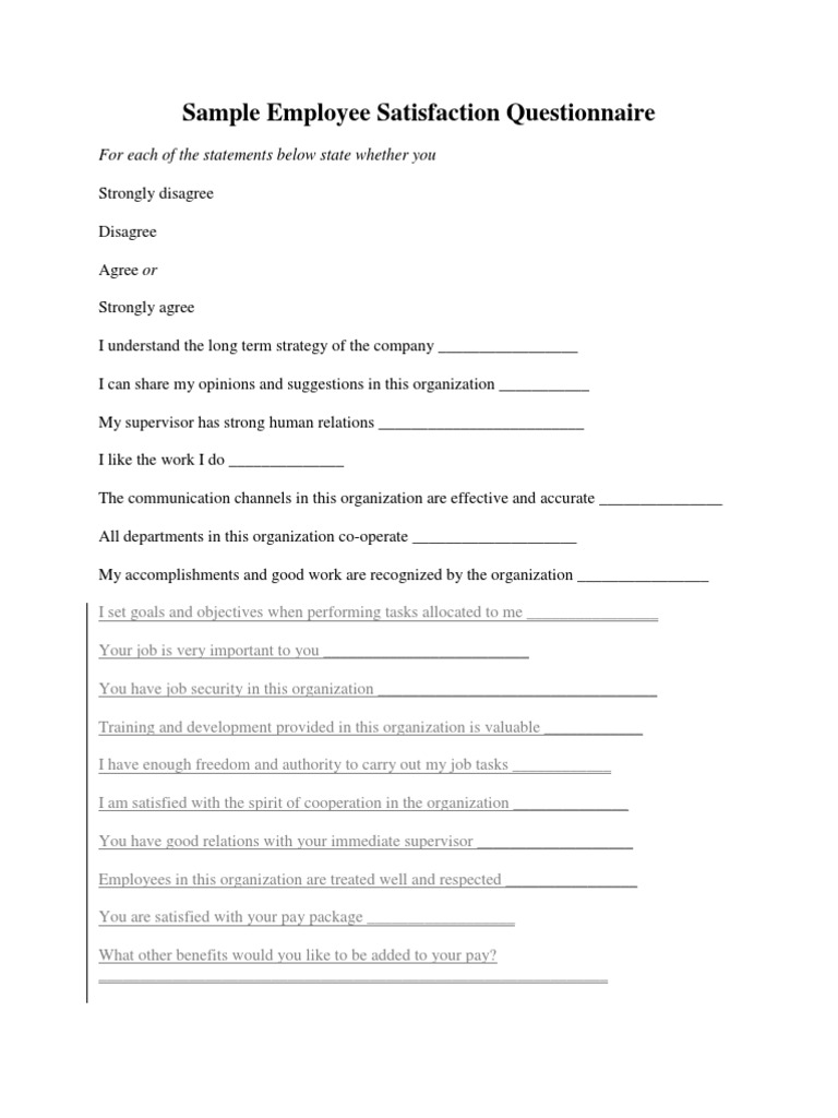 Sample Employee Satisfaction Questionnaire | PDF