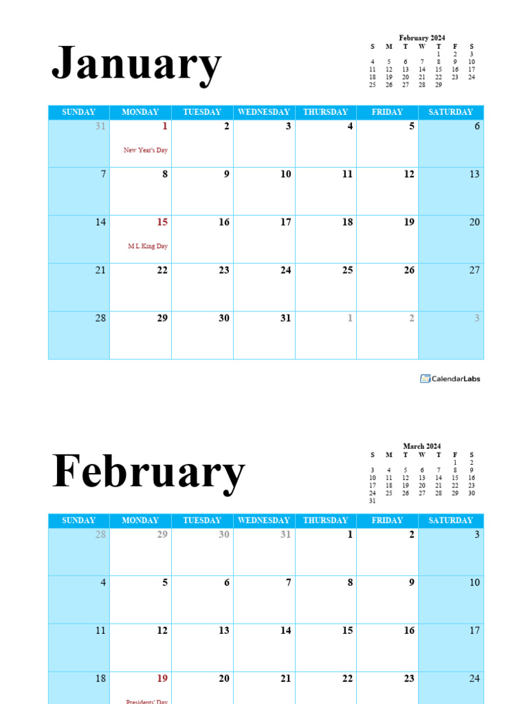 2024 Word Calendar Template Large Boxes 13 | PDF | Observances