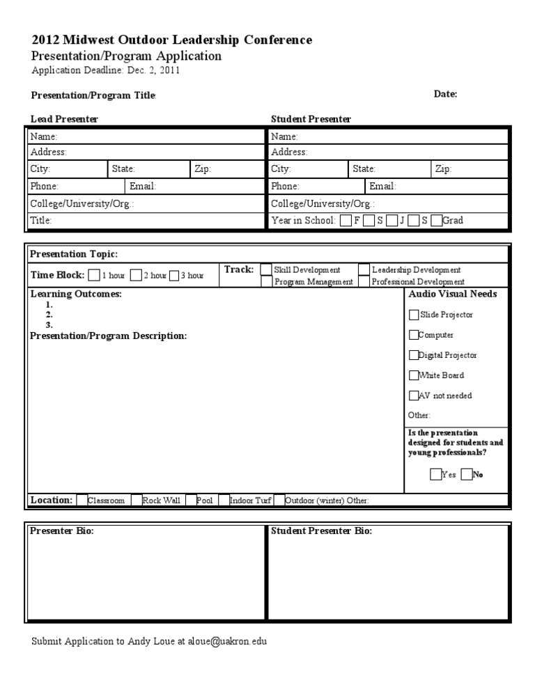 2012 Midwest Outdoor Leadership Conference Application | PDF