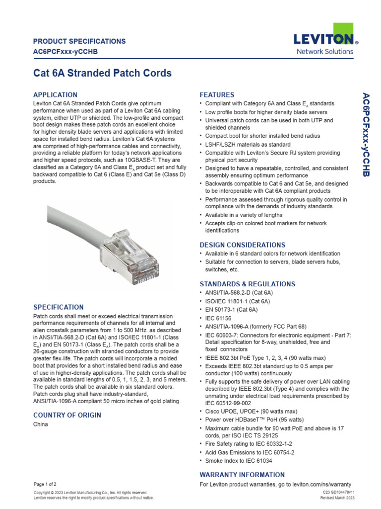 Cordon de Brassage CAT6A S-FTP | PDF | Telecommunications | Electronics