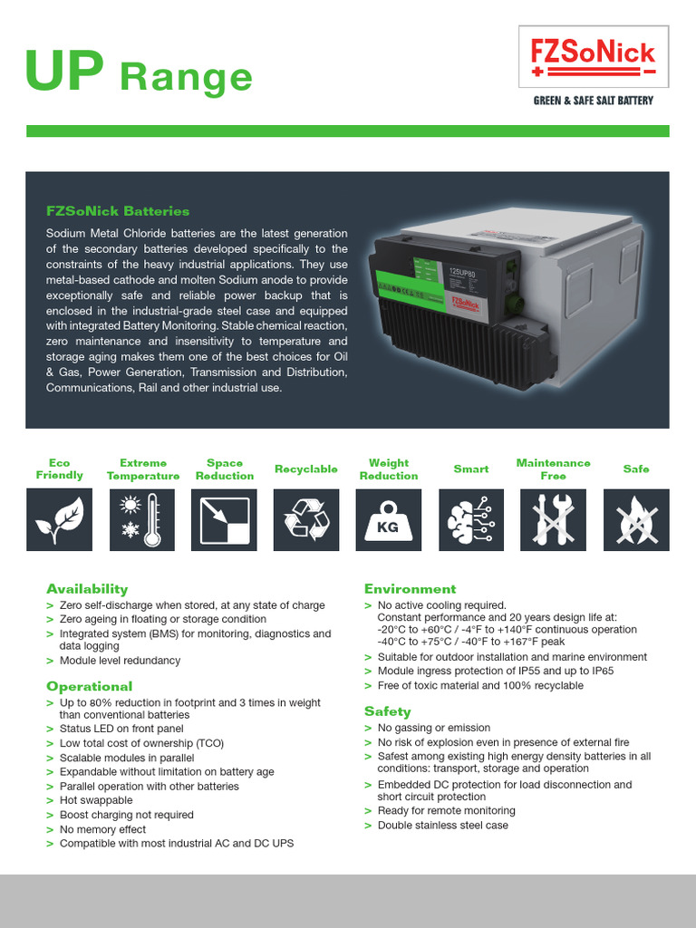 Battery UP Range-Data Sheet | PDF | Rechargeable Battery | Redox