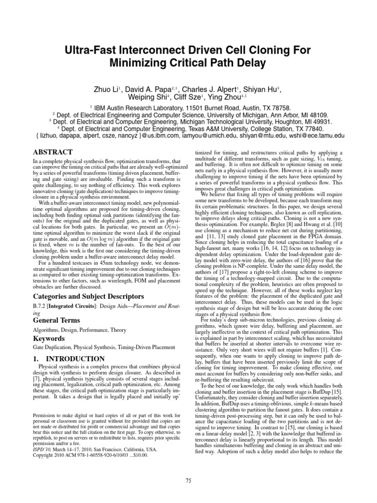 Cell Cloning For Minimizing Critical Path Delay | PDF