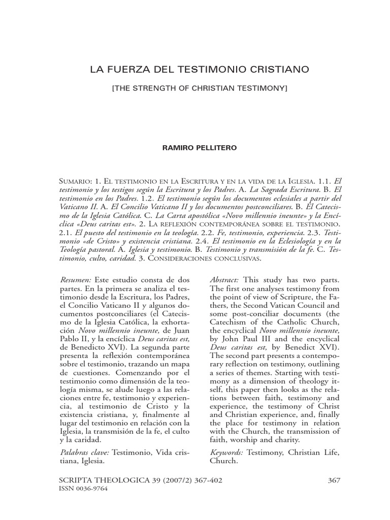 La Fuerza Del Testimonio Cristiano (The Strength of Christian Testimony ...
