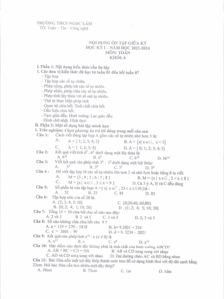 (QUYBN) - LỚP 6 ĐỀ CƯƠNG GHK1 THCS NGỌC LÂM-LB-HN | PDF