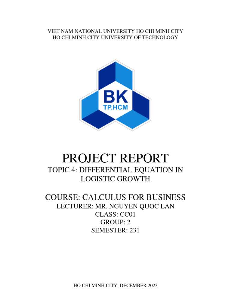 (Calculus For Business Report K23) Project Report - CC01 - Group 2 | PDF