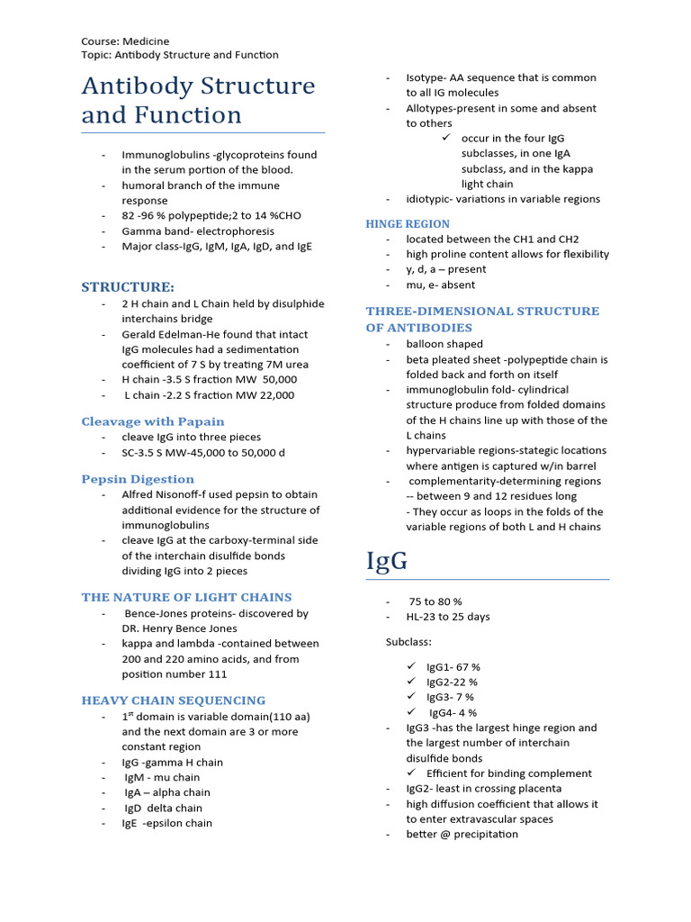 Antibody Structure and Function | PDF | Antibody | Immunoglobulin G