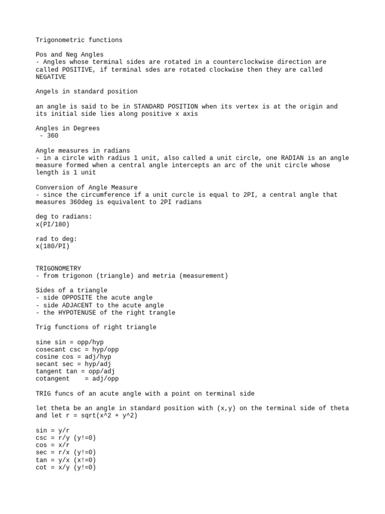 Trig Notes | PDF | Teaching Methods & Materials