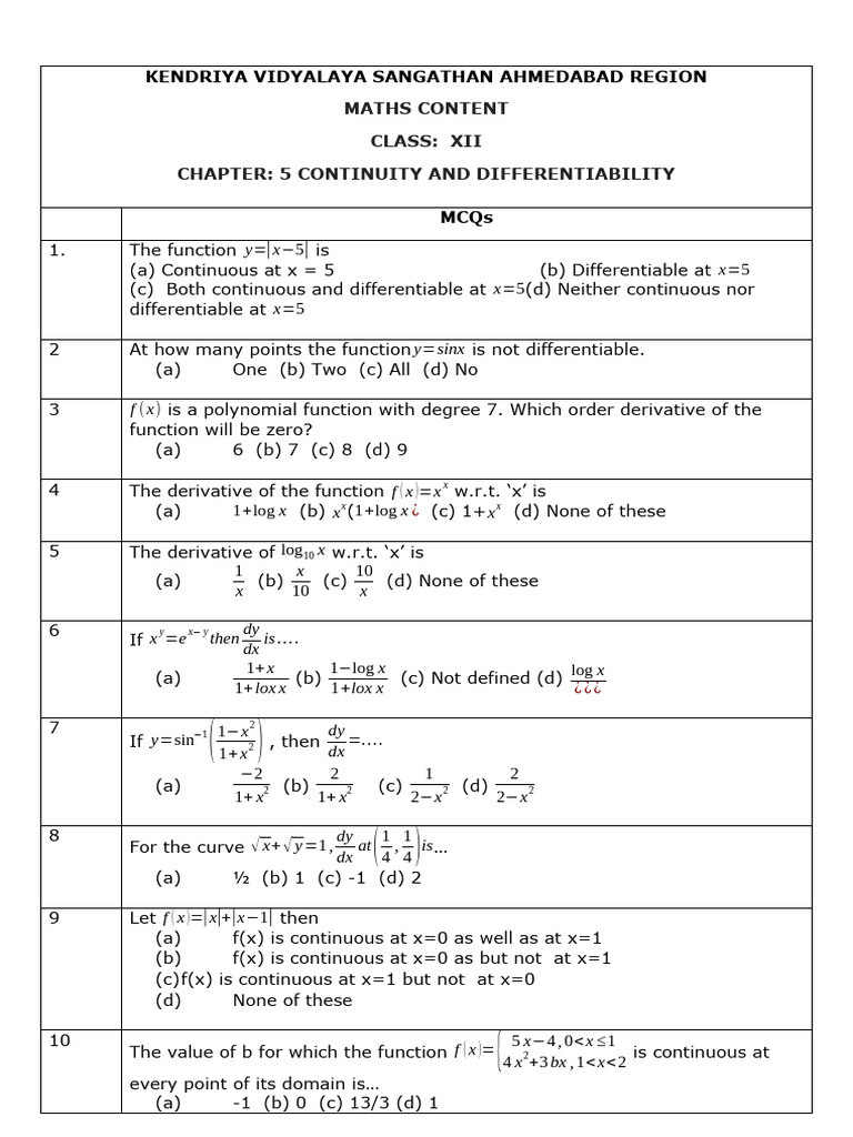 5 Continuity and Differentiability | PDF | Function (Mathematics) | Derivative