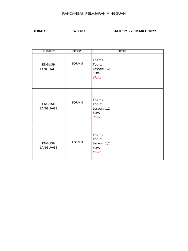 RPH English Week 1 | PDF