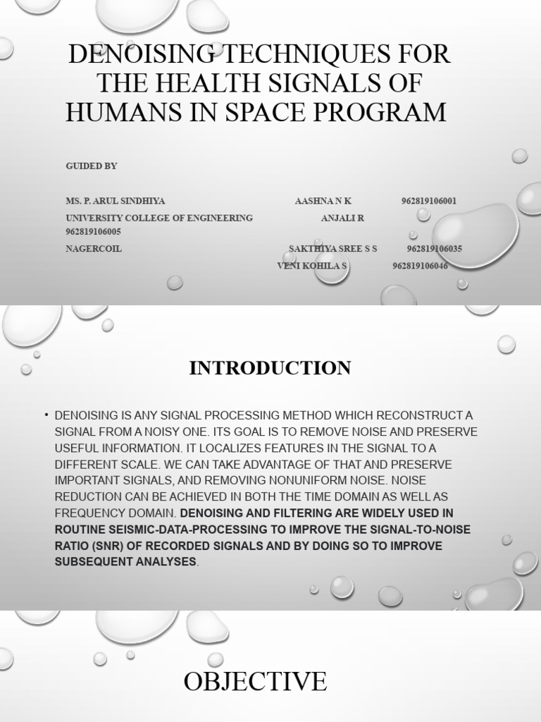 Denoising Techniques For The Health Signals of Humans in Space Program | PDF | Wavelet | Filter ...