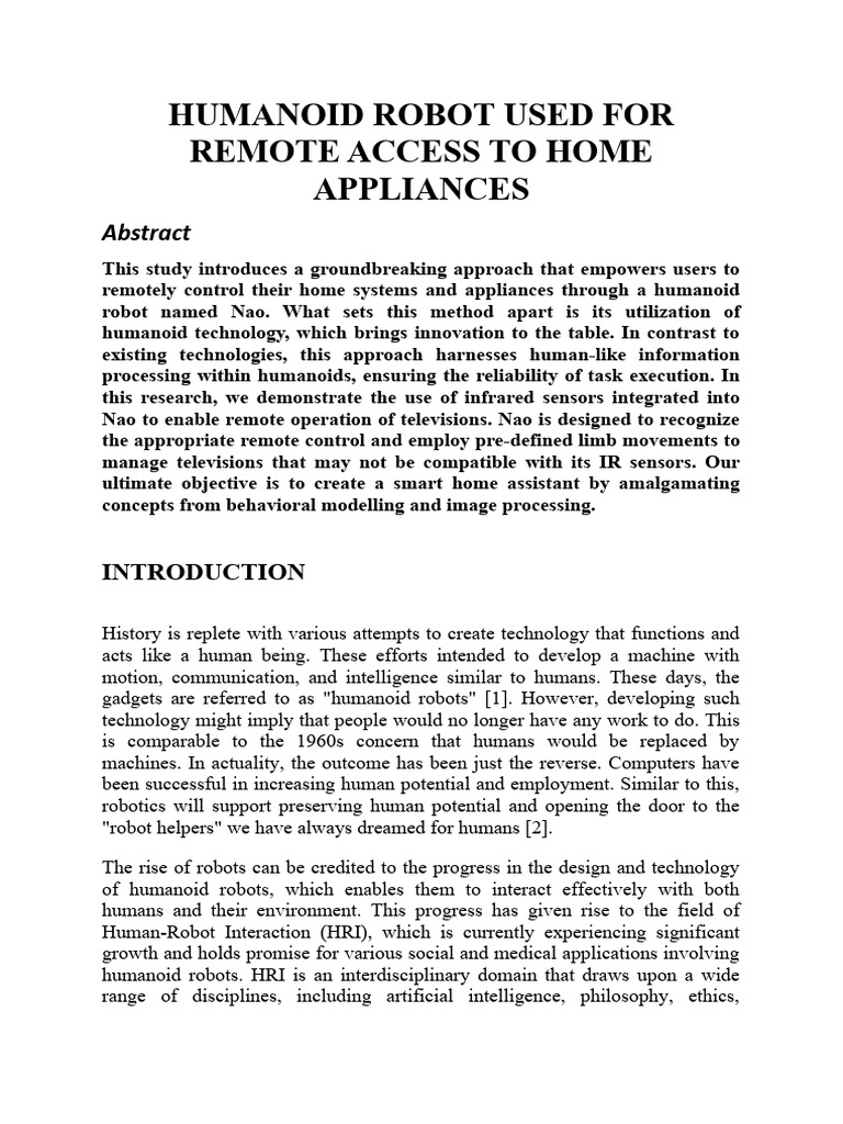 ANJALI R - Remote Access of Home Appliances Using Humanoid Robot | PDF | Cloud Computing ...