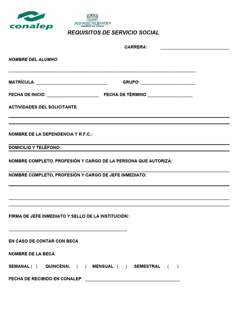 formato de registro de Servicio Social. | PDF