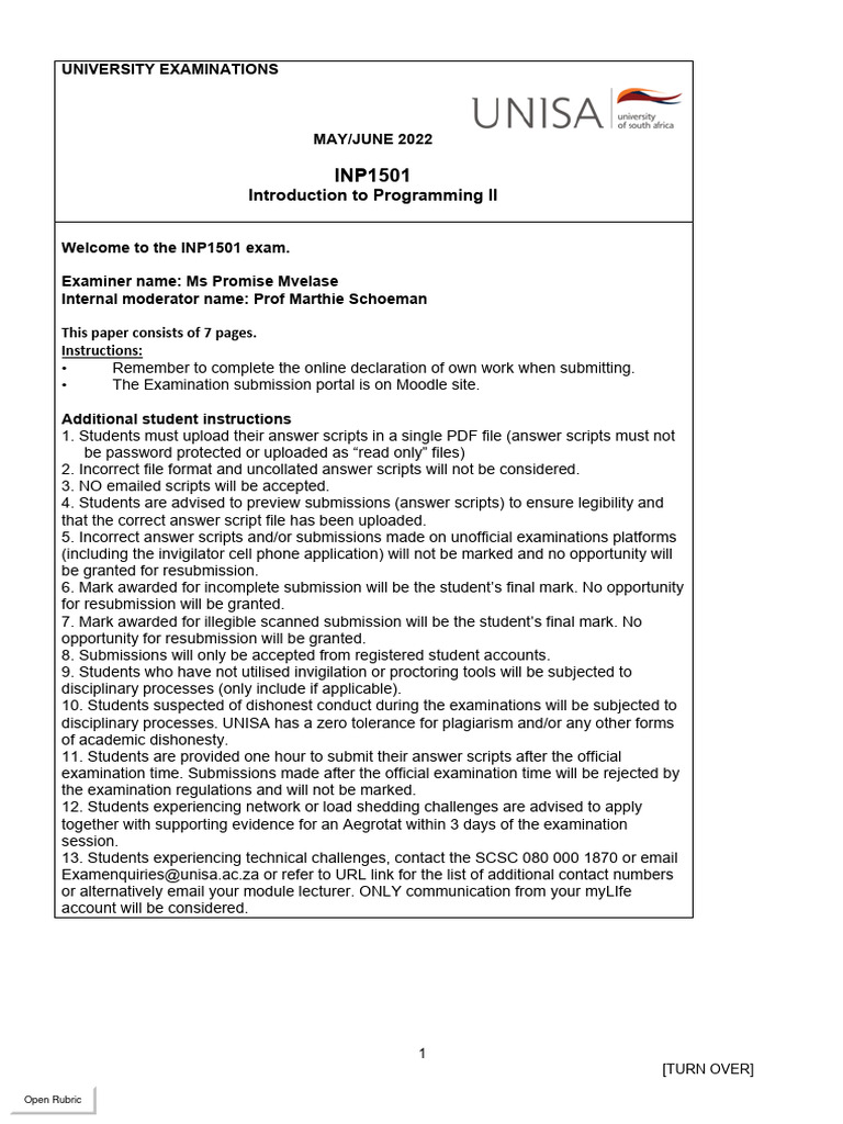 INP1501 Programming Exam Guide | PDF | Computers