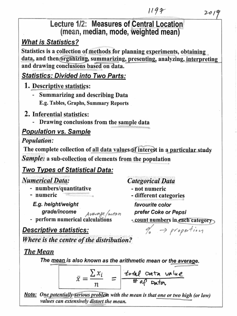 Stats Lecture 1-2 Notes | PDF